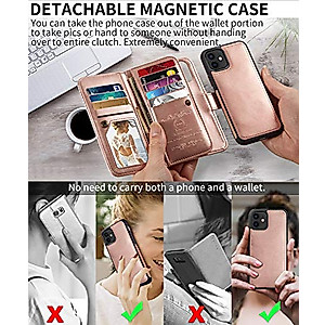 CASEOWL Wallet Case Compatible for iPhone 12/12 Pro, Magnetic Detachable 2 in 1 Folio Leather Wallet Case with 9 Card Slots,Hand Strap,Compatible for iPhone 12/12 Pro 6.1 inch 2020 (White&Rose Gold)