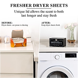 Dryer Sheet Holder-Black Dryer Sheet Container with Lid,Wooden Laundry Room Organization and Storage,Rustic Farmhouse Dryer Sheet Dispenser for Laundry Room Decor,Fabric Softener Containers