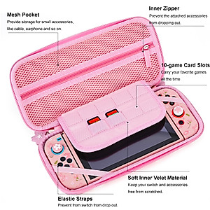 Tscope Cute Carrying Case for Nintendo Switch / OLED, Pink Sakura Protective Portable Hard Shell Travel Carry Shoulder Bag & Accessories for NS Consolo, for Girls, Kids (Switch Pink)