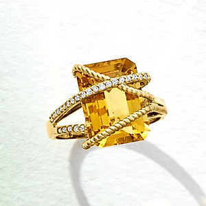 Ross-Simons 7.00 Carat Citrine and .15 ct. t.w. Diamond Ring in 14kt Yellow Gold. Size 6