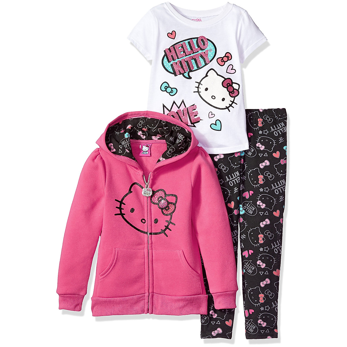 Hello Kitty Big Girls' 3 Piece Hooded Legging Set , Pink Pink, 8