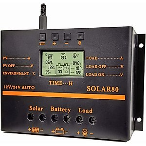 SOGTICPS 80A PWM Solar Charge Controller 12V 24V Solar Panel Charger Discharge Regulator with 5V USB Output Multip Circuit Protection Solar Charger ABS Housing Discharge Regulator