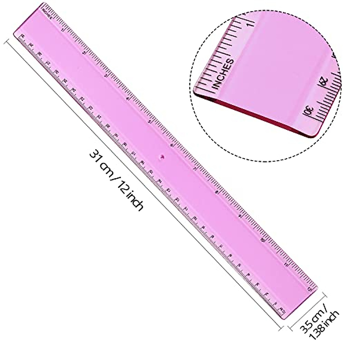 Color Plastic Ruler Straight Ruler Measuring Tool 12 Inch Ruler Set Rulers Bulk 3 Pack(Pink)