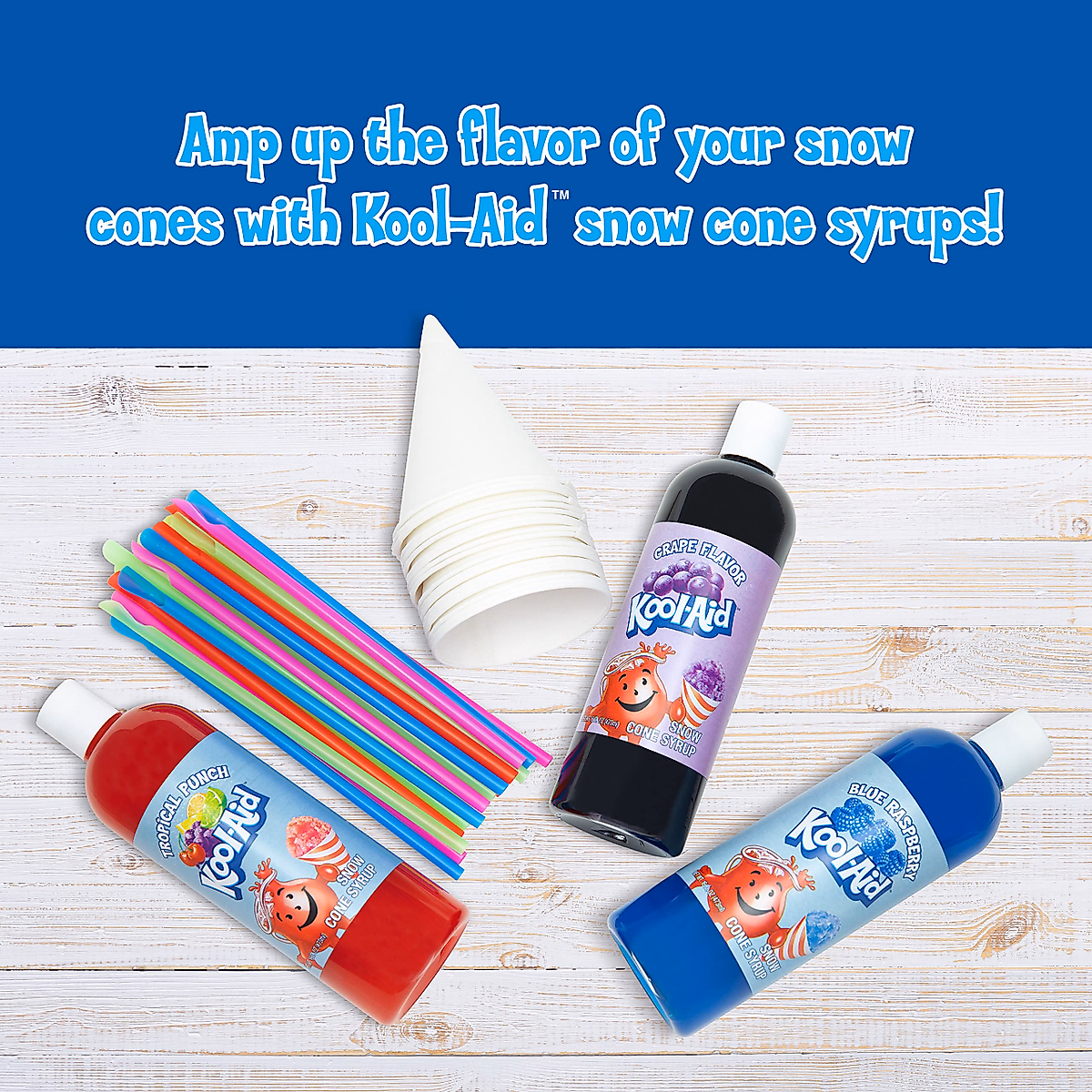 Nostalgia Kool-Aid Shave Ice & Snow Cone Maker, Includes Reusable Cup and Two Ice Molds, Stainless Steel Blades, Makes Margaritas, Frozen Cocktails, Slushies, Red