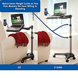 LEVO G2 V16 Mobile Laptop Stand Desk Rolling Cart with Phone Holder and Mouse Tray