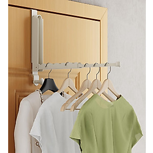 Folding Clothes Drying Rack, Fit 1 3/4" Door Super Heavy Duty Aluminum Alloy Over the Door Hanger with Retractable Rod, Foldable Portable and Collapsible Bathroom Towel Rack , Ivory White