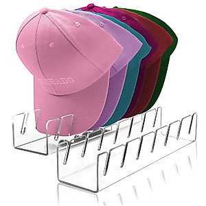 Hat Stand for Baseball Caps, 2 Pcs No Install Acrylic Hat Organizer for 14 Baseball Caps, Hat Racks for Baseball Caps Display and Organizer for Closet, Bedroom, Dresser, Office (Clear/Transparent)