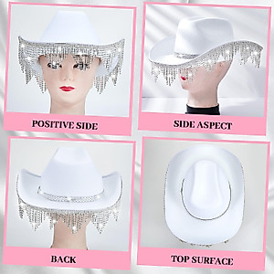 Hercicy Rhinestone Cowboy Hat Glitter Cowboy Hat Sparkly Cowgirl Hat for Concert Birthday Party Beyonce Renaissance(White)