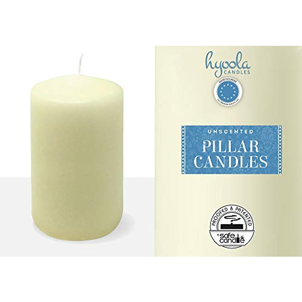 Hyoola Ivory Pillar Candles 3x5 Inch - Unscented Pillar Candles - 6-Pack - European Made