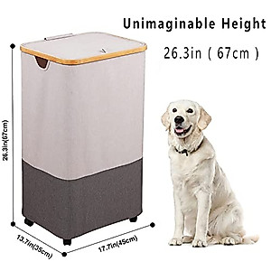 105L Laundry Basket with Wheels – Foldable Laundry basket with Bamboo Handles, Grey Dirty Clothes Hamper with wheels for Bathroom, Bedroom, Room, Closet, Hampers for Laundry, Toys, Clothing