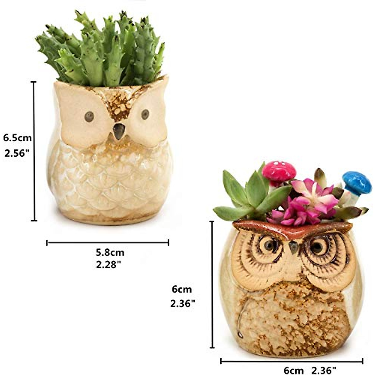 Weierken 12PCS Owl Pot Ceramic Flowing Glaze Base Serial Set Mini Succulent Plant Pot Cactus Plant Pot Container Planter Bonsai Pots with A Hole