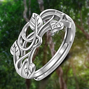 Yearace 925 Sterling Silver Filigree Ivy Wild Band Ring Adjustable Dainty Elvish Ring, Fairy Elf Jewelry for Women Bride Wedding Promise Ring, US Size 9