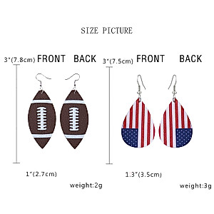Wremily 8 Pairs Teardrop Leather Baseball Earrings For Sport Lover USA Flag Statement Leaf Leather Dangle Earring Set For Women Lightweight