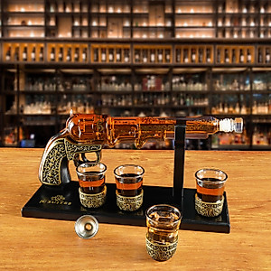 Luxury Gun Decanter with 4 Shot Glasses, Gift Box, &amp; Funnel - Unique Whiskey Decanter Sets for Men &amp; Women - Liquor Glass Gun Alcohol Bottle - Wine Tequila Decanter Set Gifts For Dad Gifts For Men