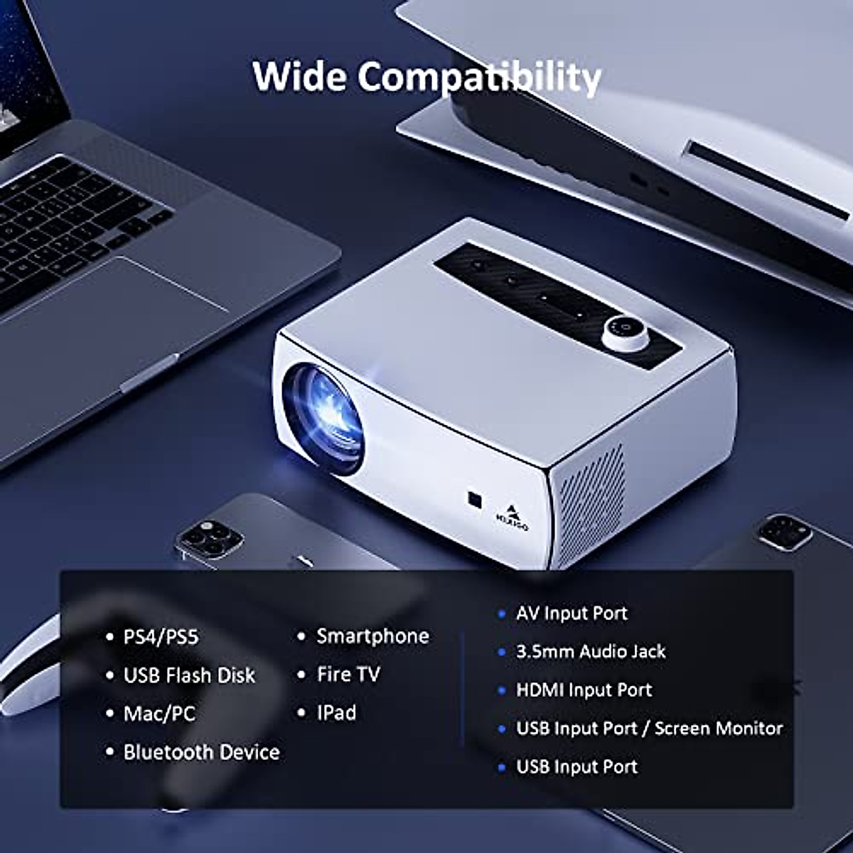 NexiGo WiFi Bluetooth Projector PJ10, 220ANSI, Native 1080P Movie Projector, Dolby_Sound Support, Remote, Compatible with Phone, Computer, HDMI, USB, AV Interfaces