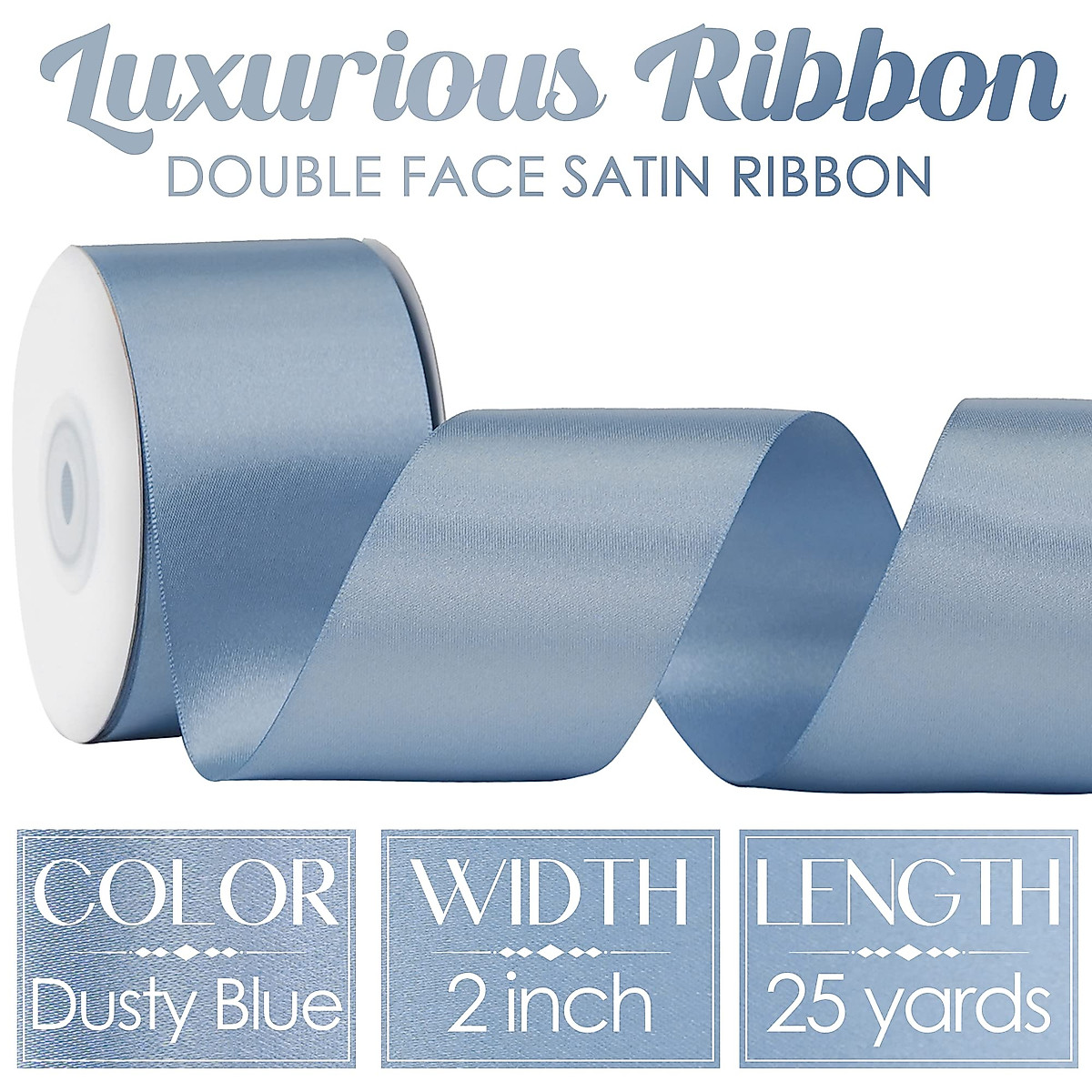 MEEDEE Dusty Blue Satin Ribbon 2 Inch Dusty Blue Ribbon Lux Satin Double Faced Ribbon by 25 Yards Silk Ribbon Satin Ribbon for Gift Wrapping, Satin Weddings, Flower Bouquet, Holiday Decorating