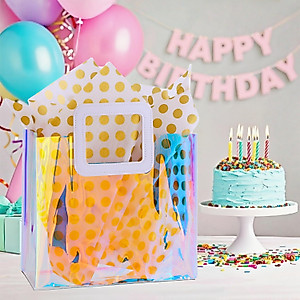 VUOJUR 11'' Holographic Gift Bag Medium Size with Tissue Paper Reusable Birthday Gift Bag for Women Girls Iridescent Bachelorette Wedding Bridal Bridesmaid Tote Gift Bag