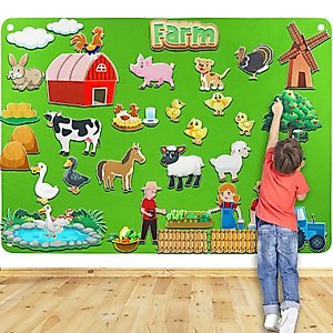 Craftstory 47 Pcs Farm Animals Toys Flannel Felt Board Story Sets for Toddlers Kids 47 Pieces Farm Barnyard Toys Interactive Montessori Sensory Busy Board Arts Crafts Gifts for Kids