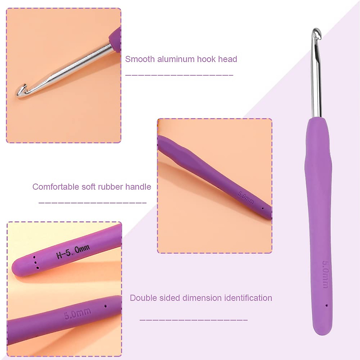 Crochet Hook, 5.0 mm Ergonomic Crochet Hook, Crochet Needles, Ergonomic Handle Crochet Hook, Knitting Needles with Soft Handle Beginners and Experienced Crochet Hobbyists (5.0 mm)