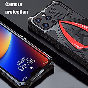 Metal Compatible with for iPhone 13 Pro Max Case 6.7 inch 2021 with Screen Protector Silicone 360° Full Camera Protection Shockproof Phone Case Fundas Black Red
