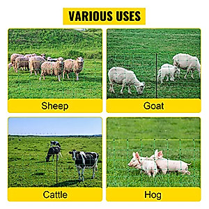 VEVOR Electric Fence Netting, 35.4" H x 164' L, PE Net Fencing with 14 Posts Double Spiked, Utility Portable Mesh for Goats, Sheep, Lambs, Deer, Hogs, Dogs, Used in Backyards, Farms and Ranches, Green