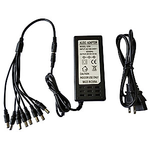 Henxlco DC 12V 5A Power Supply Adapter with 8 Split Power Cable for Security Camera CCTV DVR Surveillance System