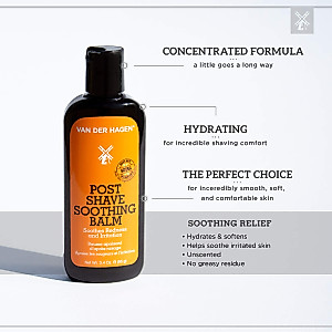 Van Der Hagen Post Shave Soothing Balm - Natural Ingredients for Soothing and Moisturizing Post Shave Finish, Unscented, 3.4 oz