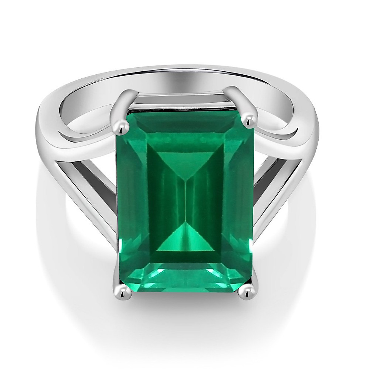 Gem Stone King 925 Sterling Silver Emerald Cut Green Simulated Emerald Engagement Ring | 6.50 Cttw | Wedding Anniversary Promise Ring For Women | Available in size 5-9