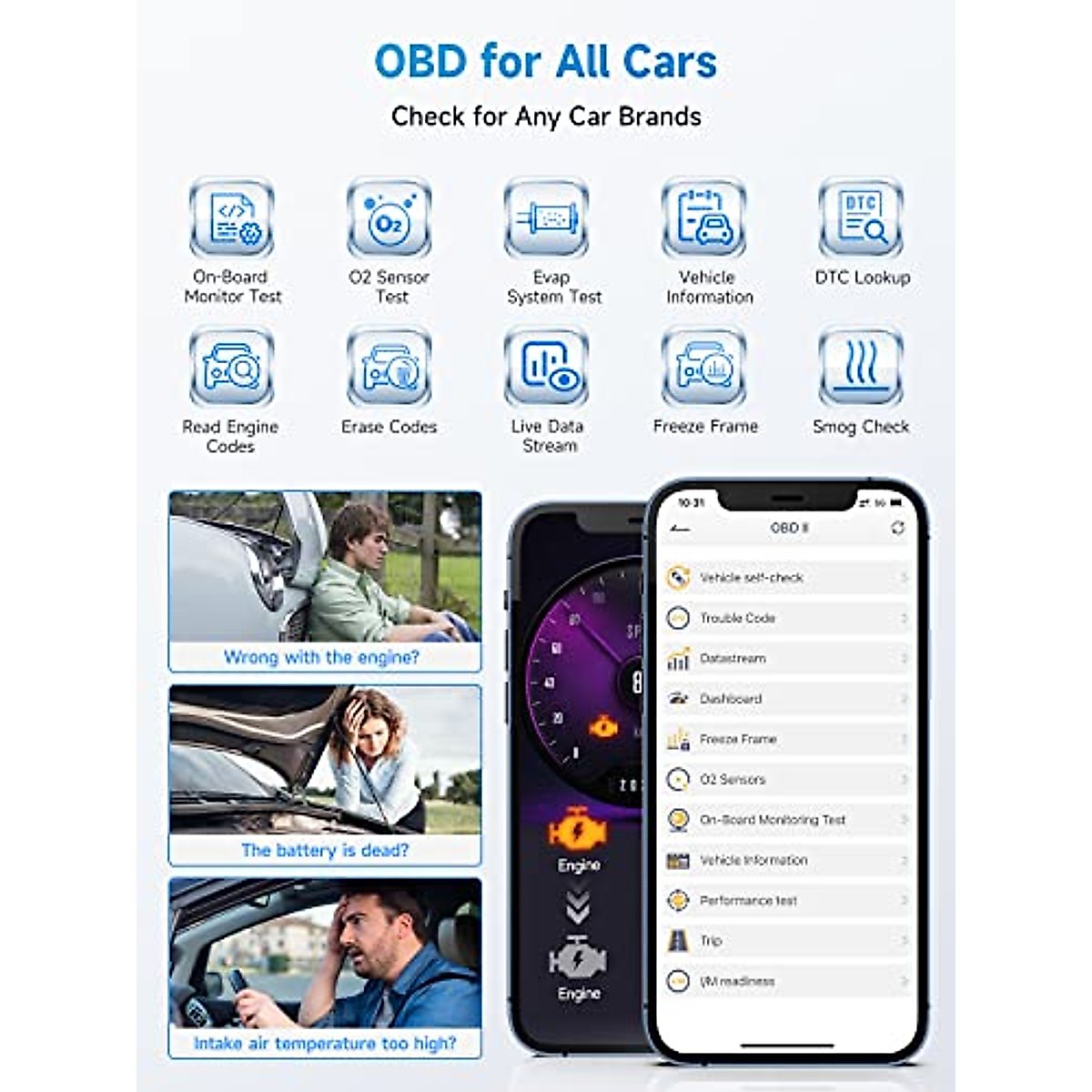 ANCEL BD300 OBD2 Scanner Bluetooth Fits for BMW Full System Code Reader Fits for BMW Diagnostic Tool with Battery Registration Tool Service EPB CBS ETC ABS Airbag & Powerful OBD2 Scanner for All Cars