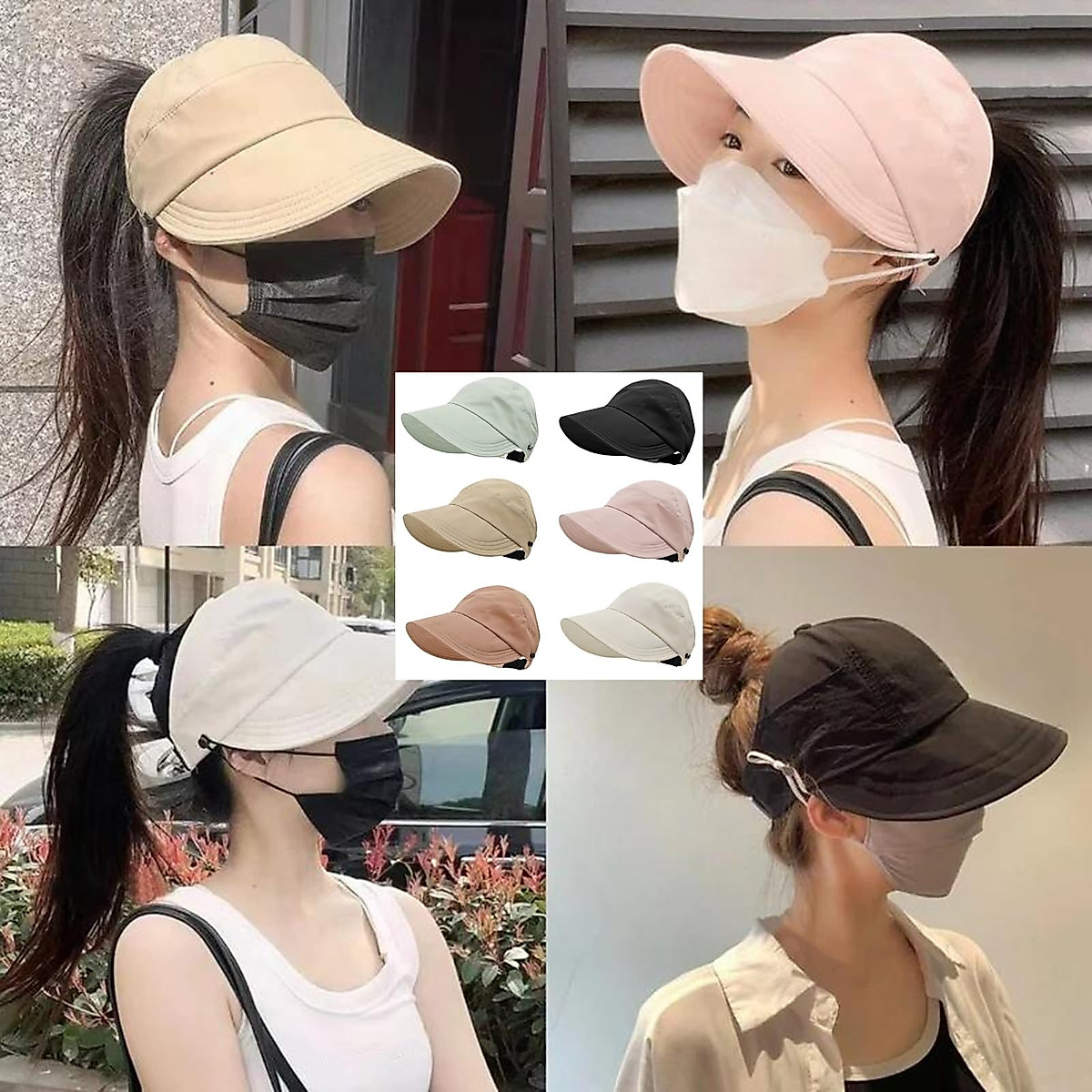 Women's Large Brim UV Protection Empty Top Sun Hat,Outdoor Wide Brim Hats for Women,Outdoor UV Protection Hollow Top Sun Hat (US, Alpha, One Size, Medium, Black)