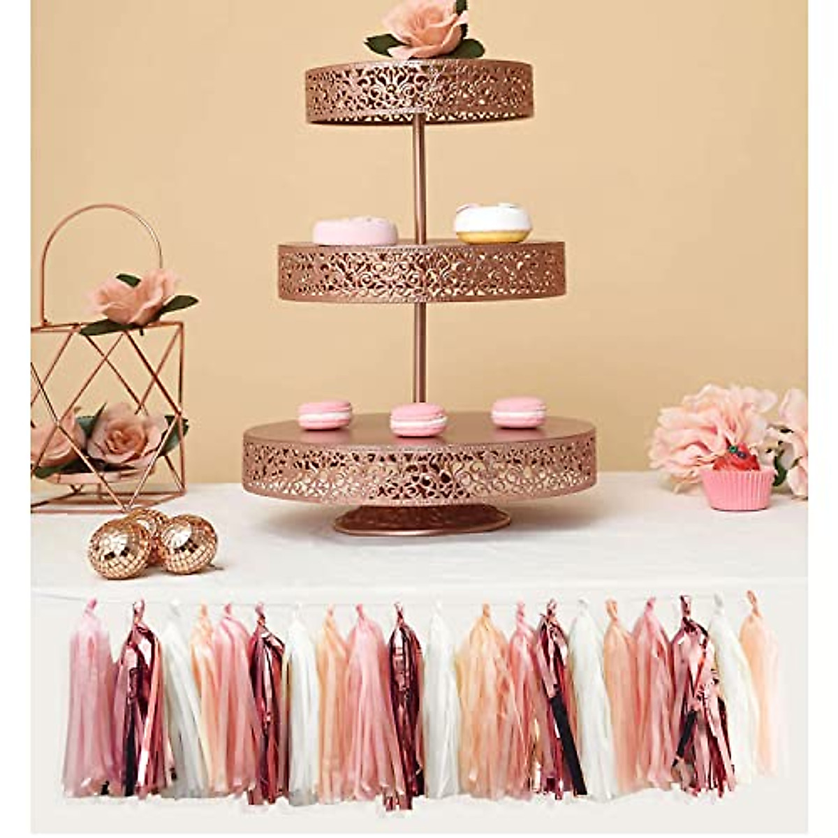 Rose Gold Tissue Paper Tassels Garland Banner for Party Birthday Wedding Decoration Baby Shower Table Decor (20 Pcs)