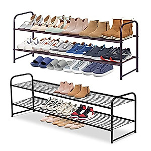 AOODA Long 2 Tier Shoe Rack for Closet Wide Low Shoe Shelf, 2 Tier Long Metal Shoe Rack for Closet, 2 Item Bundle