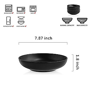 Selamica Ceramic 7.8 inch pasta bowls, 26 Ounce large serving porcelain salad soup bowls, dishwasher microwave safe, set of 6 (Black)