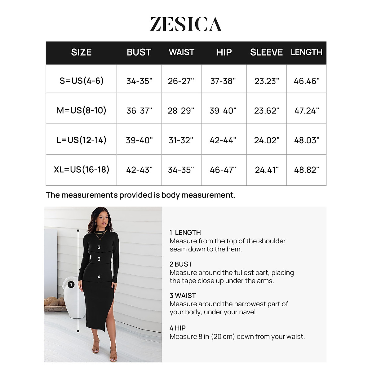 ZESICA Women's 2024 Ribbed Knit Dress Long Sleeve Mock Neck Slim Fit Side Slit Fall Elegant Sweater Dresses,Black,Medium