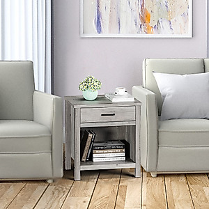 GAOMON Rustic Grey Nightstands Set of 2, Farmhouse End Table Beside Table with Storage Drawer, Modern Night Stand for Bedroom, Wood Side Table for Living Room, College Dorm