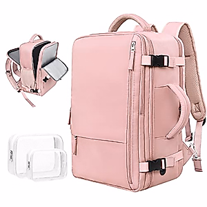 Rinlist Travel Backpack (2 Pieces Pink+Beige), Carry-on Backpack Flight-Approved for Men Women