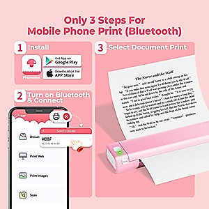 Portable Printers Wireless for Travel - Bluetooth Thermal Mobile Printer Portable - M08F Portable Wireless Printer Support 8.5" X 11" US Letter, Small Portable Printer for Laptop & Phone, Office,Pink