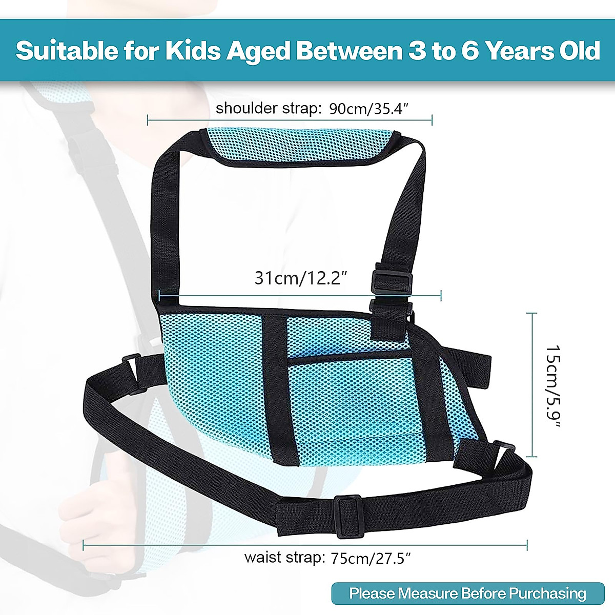 Haosie Arm Sling for Kid, Arm Support Sling Medical Child Arm Sling with Waist Strap, Padded Children Arm Support Sling Shoulder Immobilizer for Broken Elbow, Left or Right Arm