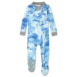 HonestBaby Non-Slip Footed Pajamas One-Piece Sleeper Jumpsuit Zip-Front PJs 100% Organic Cotton for Baby Boys, Watercolor World, 12 Months
