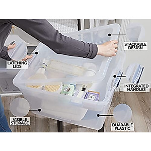 Rubbermaid 71 Qt. Cleverstore Clear Bundle with Tray Inserts, Pack of 4, Clear Plastic Storage Bins with Built-In Handles to Maximize Storage, Great for Large and Small Items