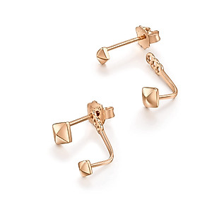 CHOW SANG SANG Delicate Gold 18K Rosk Gold Square Rivet Front Back Earrings for Women 92812E
