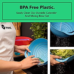 Vremi 13 Piece Mixing Bowl Set - Colorful Kitchen Bowls Colander Mesh Strainer with Handles Measuring Cups and Spoons - BPA Free Plastic Nesting Bowls with Easy Pour Spout for Baking Cooking and More