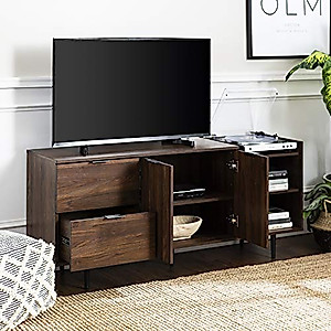 Walker Edison Modern Wood TV Stand with Cabinet Doors and Drawers for TV's up to 65" Flat Screen Universal TV Console Living Room Storage Shelves Entertainment Center, 58 Inch, Dark Walnut