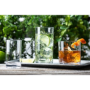 Acrylic Drinking Glasses [Set of 18] Glassware Set Includes 6-17oz Highball Glasses, 6-13oz Rocks Glasses, 6-7 oz Juice Glasses| Heavy Base Glass Cups for Water, Juice, Beer, Wine, and Cocktails…
