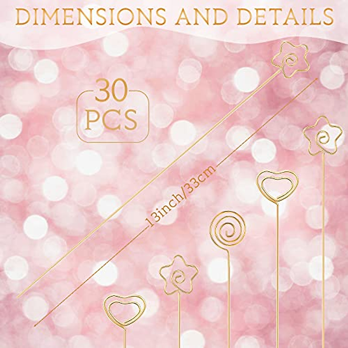 Sunnyray 30 Pieces Metal Wire Floral Picks Wire Place Card Holder Stand 13 Inch Table Name Number Picture Holder Clips Menu Note Memo Holder for Wedding Birthday Baby Shower Party Favor