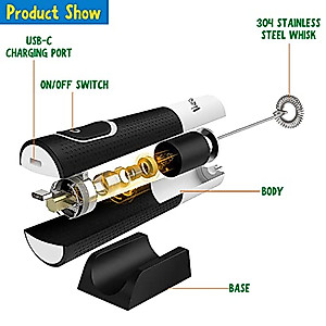 Neoikos Milk Frother Coffee Mixer Handheld, Rechargeable Coffee Grinder, Frother Whisk, Mini Blender and Electric Mixer Coffee Frother for Frappe, Latte, Matcha...