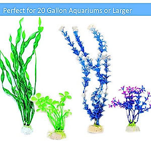 Otterly Pets Plastic Plants for Fish Tank Decorations Large Artificial Aquarium Decor and Accessories (Blue and Purple 8-Pack)