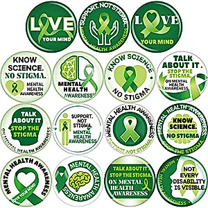 120 Pcs Mental Health Pin 1.2 Inch Mental Health Awareness Buttons for Backpacks Novelty Green Ribbon Mental Health Awareness Month Gifts for Children Teens Adults Party Favors Stocking Stuffers