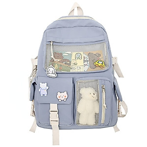 Kawaii Backpack with Kawaii Pin and Accessories Cute Kawaii Backpack for School Bag Kawaii Girl Backpack Cute (Blue)