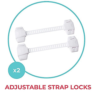 Toddleroo by North States Adjustable Strap Locks | Multifunctional Safety Locks That Work on refrigerators, cabinets, dishwashers, and Other appliances | Baby proofing with Confidence (2-Pack, White)